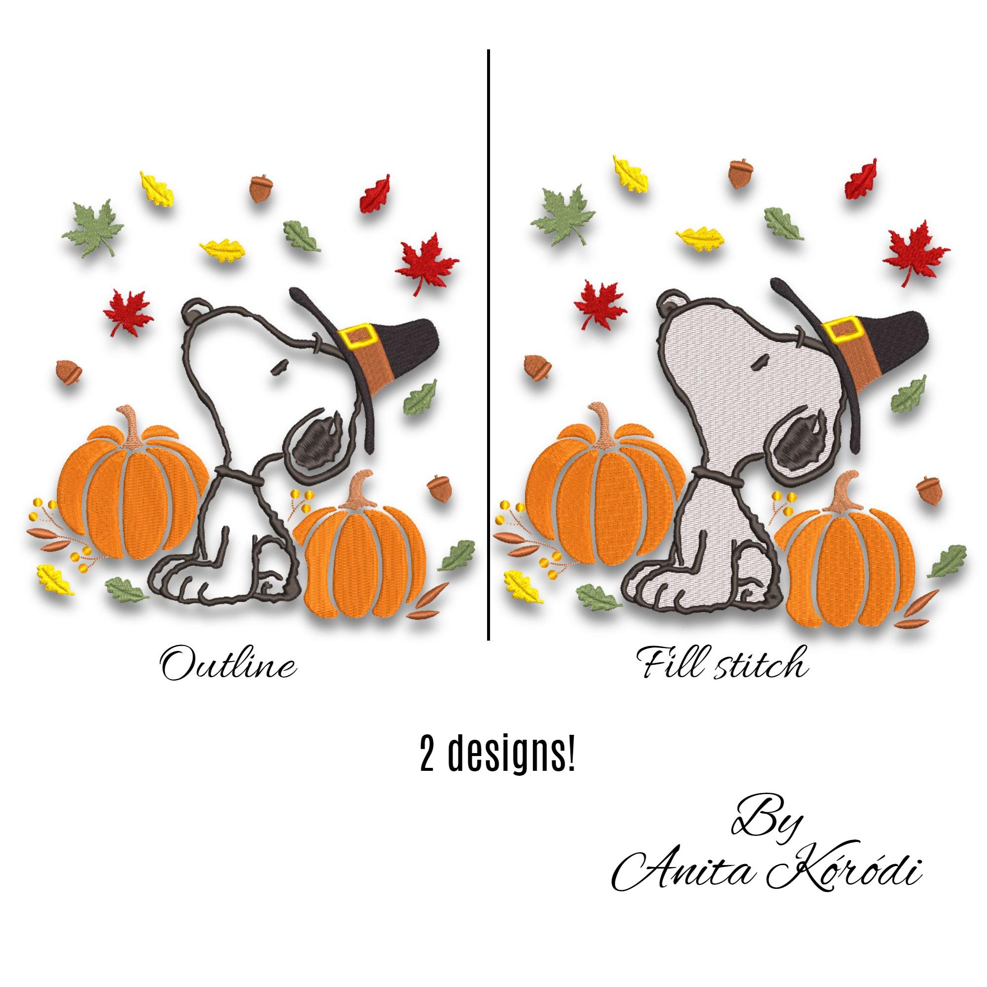Snoopy autumn fill and outline design - Anita Kóródi - SvgEmbroideryDesign